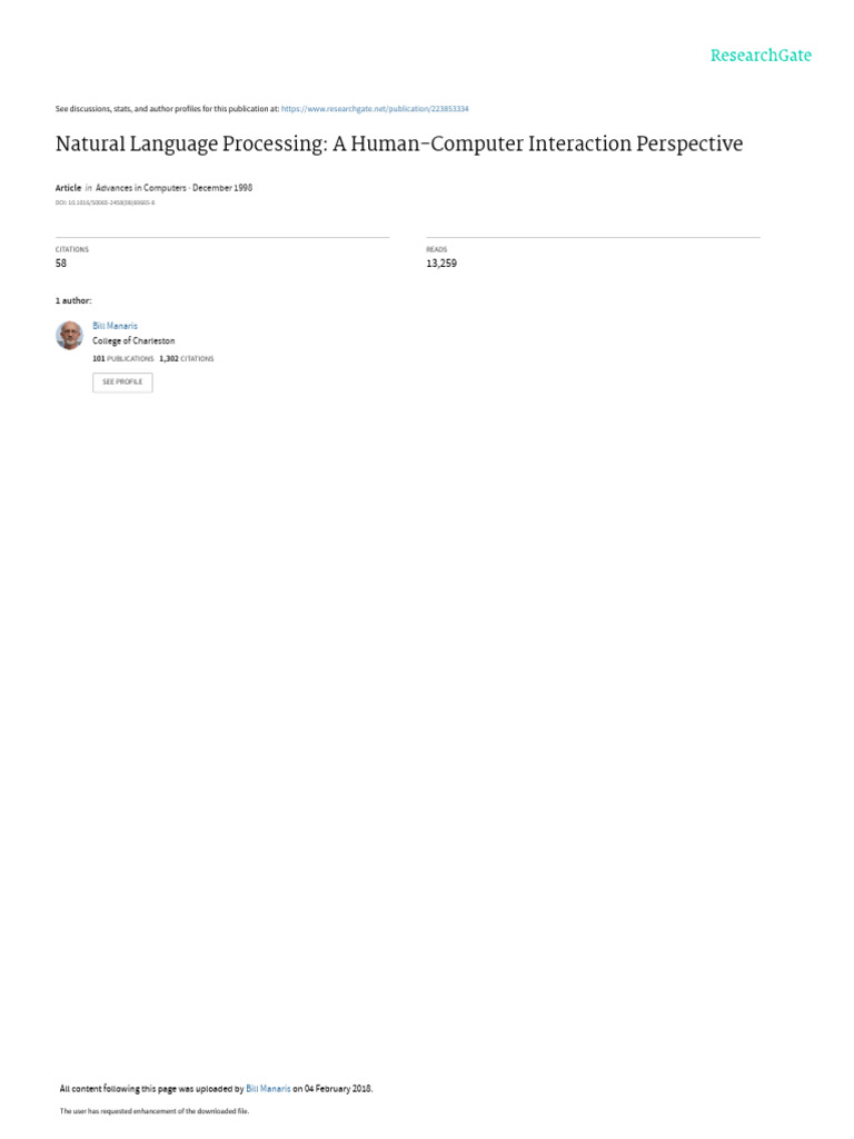 Natural Language Processing a Human-Computer Inter | PDF | Linguistics ...