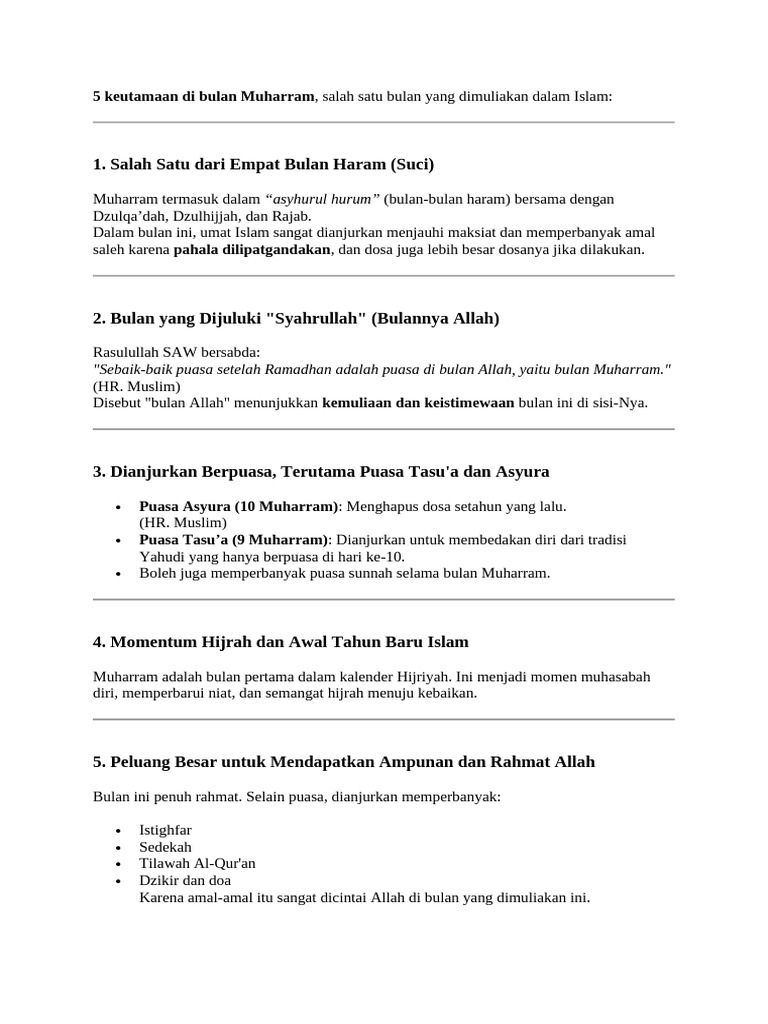 5 Keutamaan Di Bulan Muharram | PDF