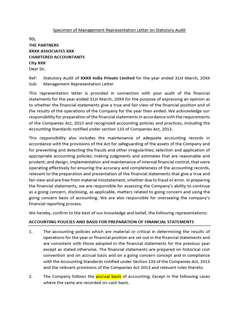 Management Representation Letter for Audit | PDF | Inventory | Audit