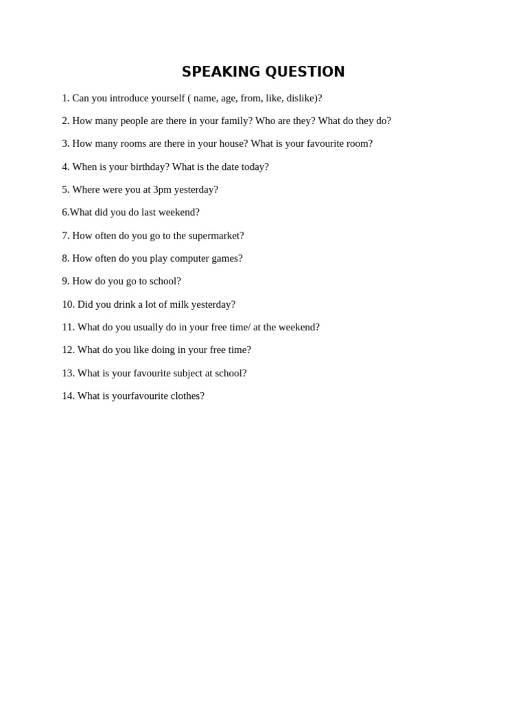 Review Speaking Ket 1 | PDF