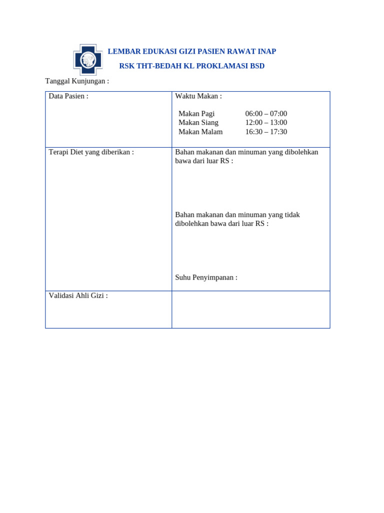 Lembar Edukasi Gizi Pasien Rawat Inap | PDF