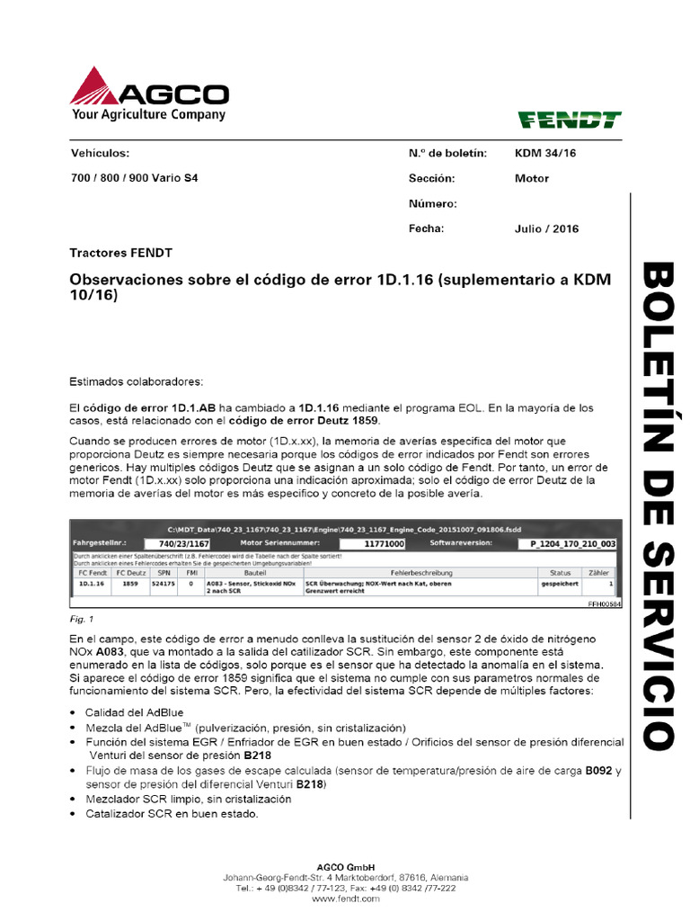 Boletín de Servicio 34 - 2016 - Observaciones Sobre El Código de Error 1D.1.16 (Su | PDF