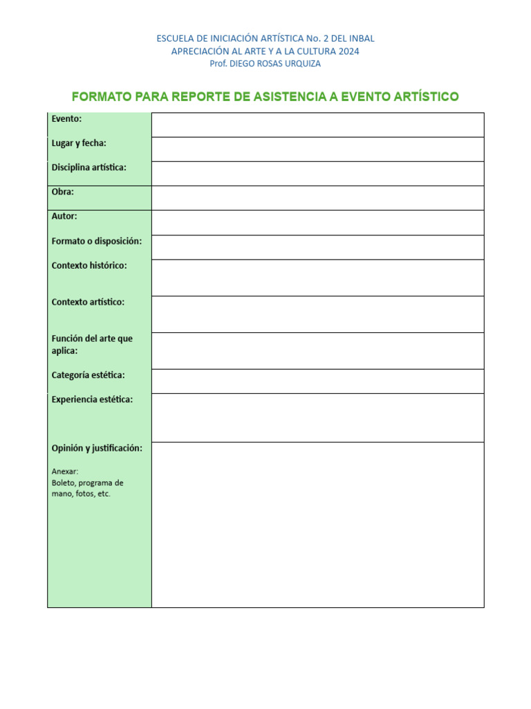 Formato Para Reporte de Asistencia a Evento Artístico_111742 | PDF