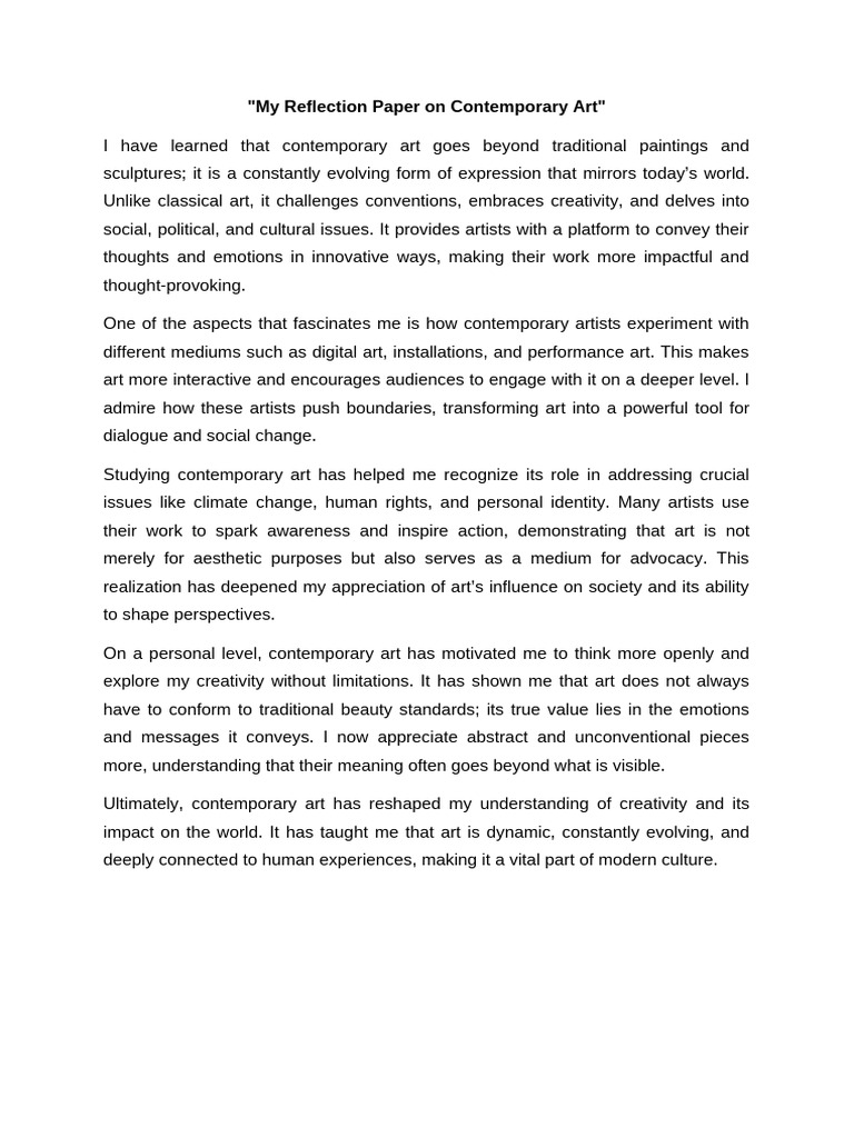 My Reflection Paper On Contemporary Art | PDF