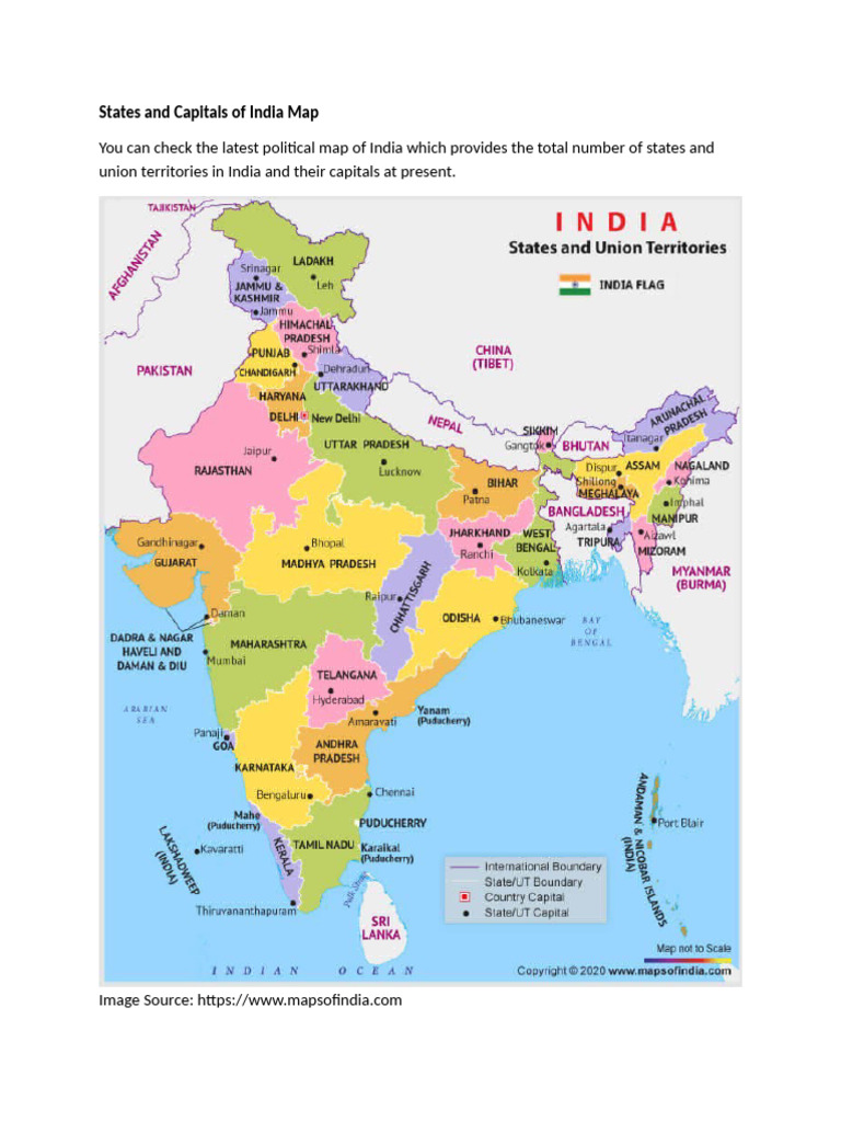 India States and Capitals Map 2025 | PDF