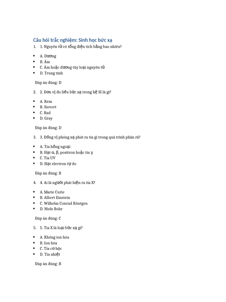 Cau Hoi Trac Nghiem Sinh Hoc Buc Xa | PDF