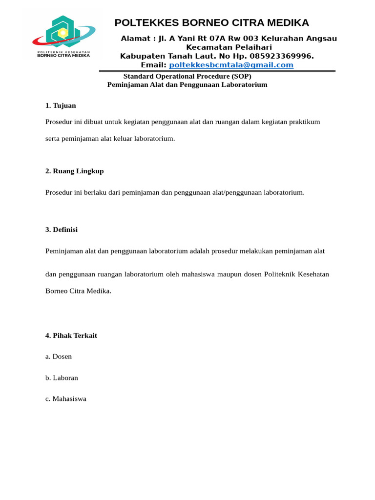 Sop Peminjaman Alat Dan Penggunaan Lab | PDF