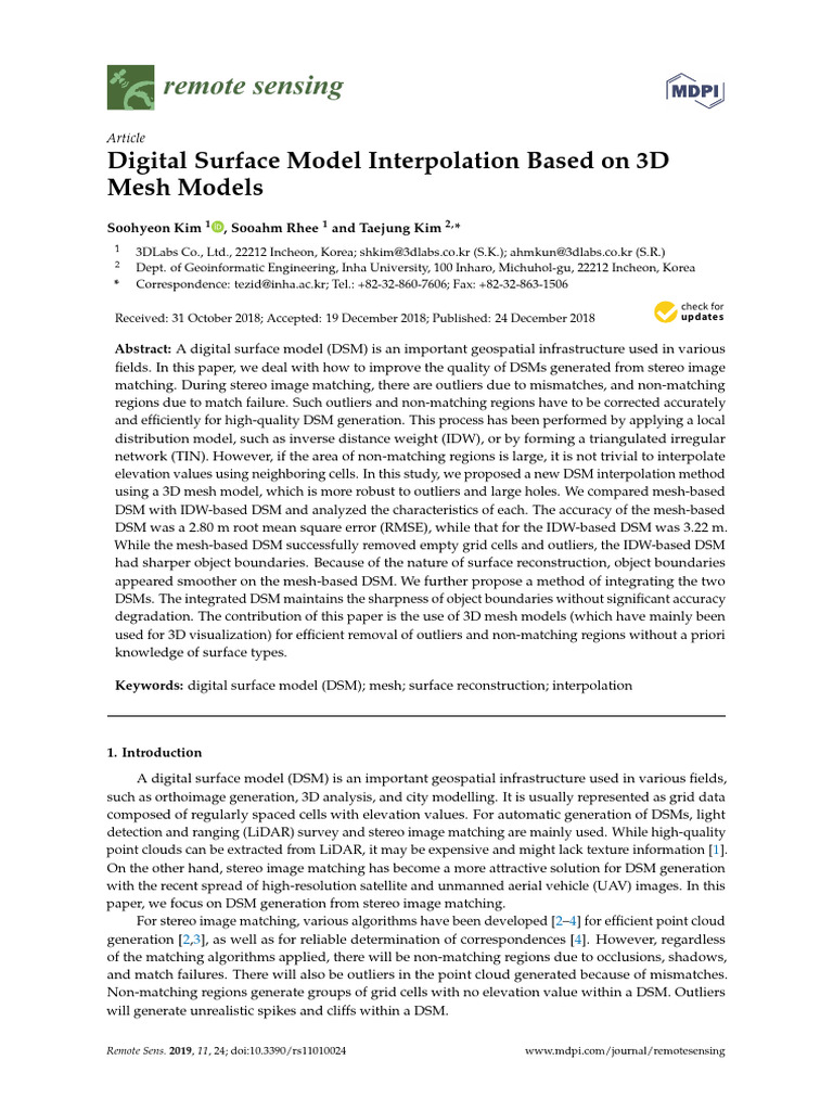 Remote Sensing: Digital Surface Model Interpolation Based On 3D Mesh Models | PDF | Eigenvalues ...