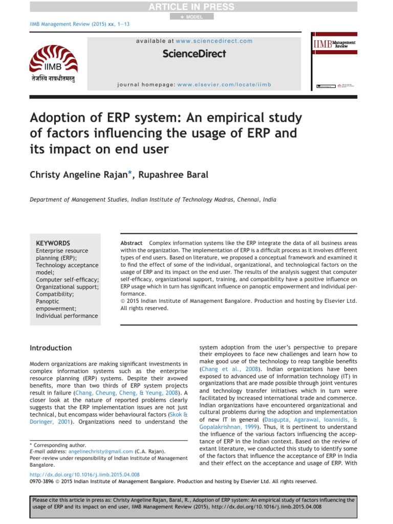 Adoption of ERP System An Empirical Study | PDF