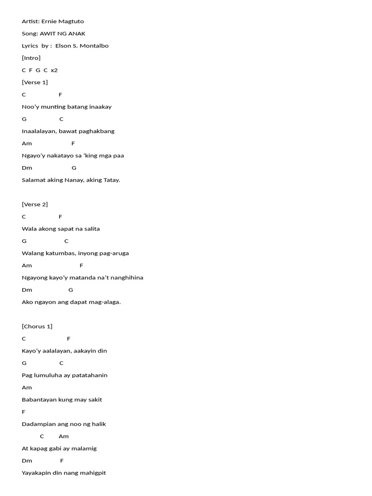 Awit NG Anak Chords & Lyrics | PDF