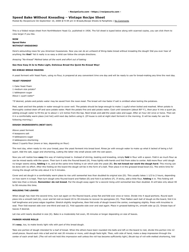 RecipeCurio.com » Speed Bake Without Kneading – Vintage Recipe Sheet ...