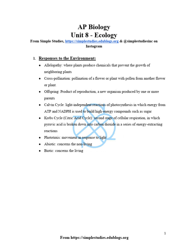 609f6469c381f300217e3d3f - SS AP Biology Unit 8 | PDF | Ecosystem | Plants