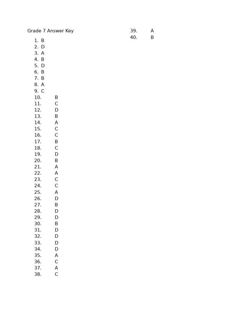 Grade 7 Answer Key Pdf