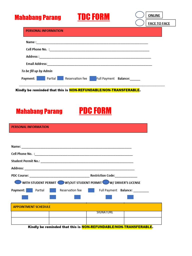 TDC Taytay Student Form | PDF