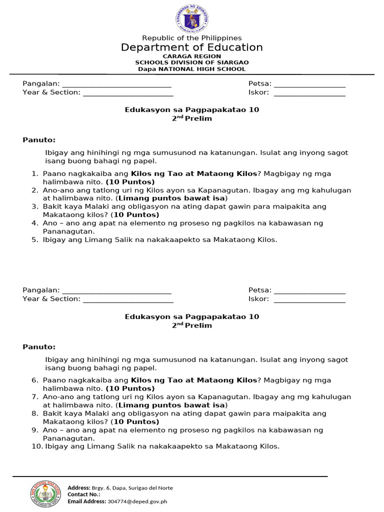 Esp 2ND Prelim | PDF