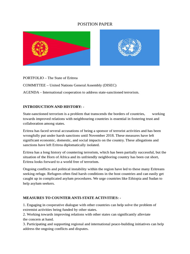 Position Paper Inmun Eritrea | PDF | Eritrea | International Relations