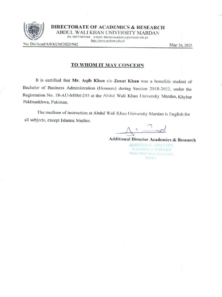 English Proficiency Letter-Muhammad Aqib (2) | PDF