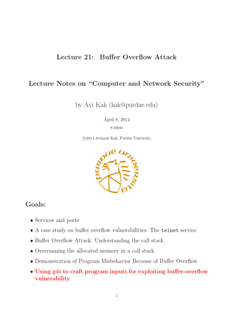Lecture_21_Buffer_Overflow_Attack_Lectur | PDF | Secure Shell | Pointer (Computer Programming)