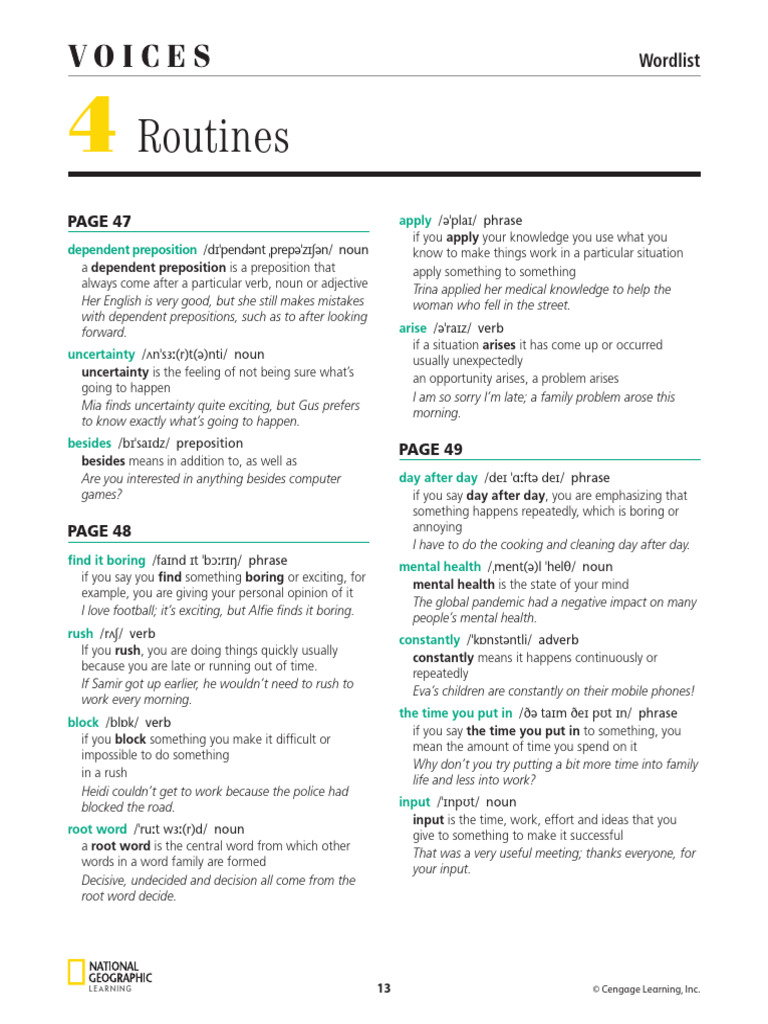 Voices Intermediate Wordlist Unit 4 | PDF | Adjective | Verb