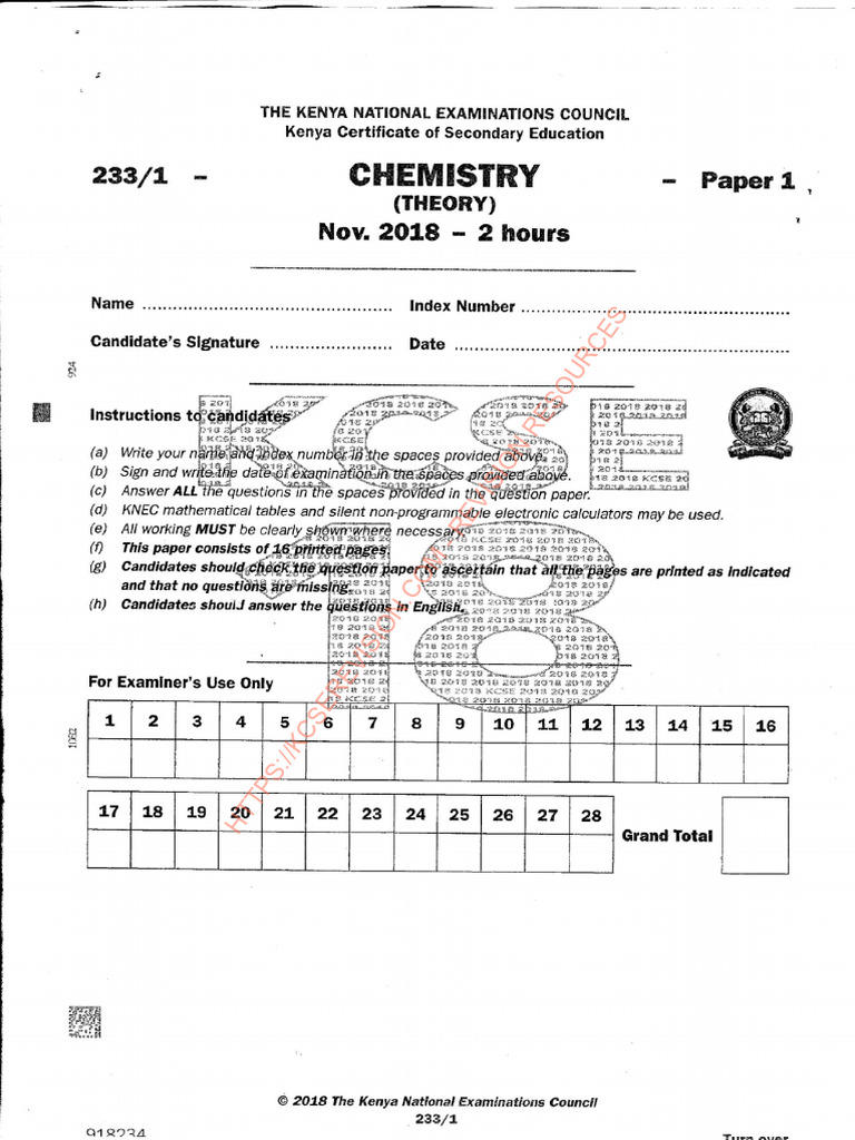 2018 KCSE KNEC CHEMISTRY PP1.TextMark | PDF