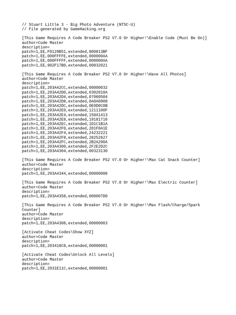 Stuart Little 3 Cheat Codes Guide | PDF