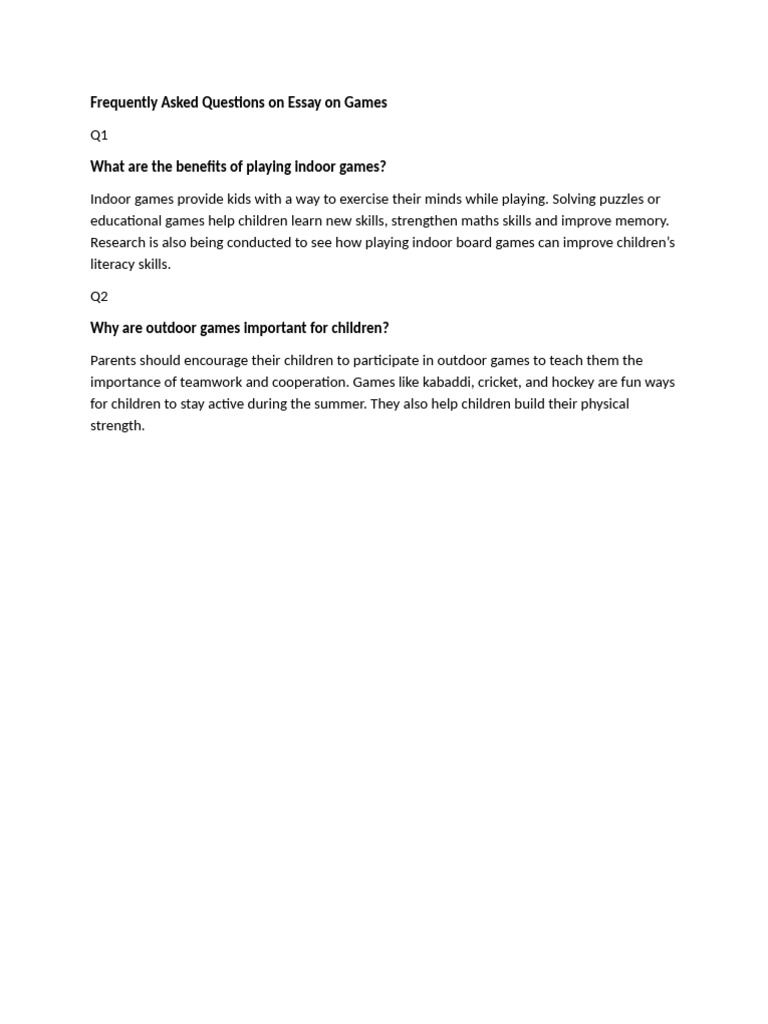 Frequently Asked Questions on Essay on Games | PDF