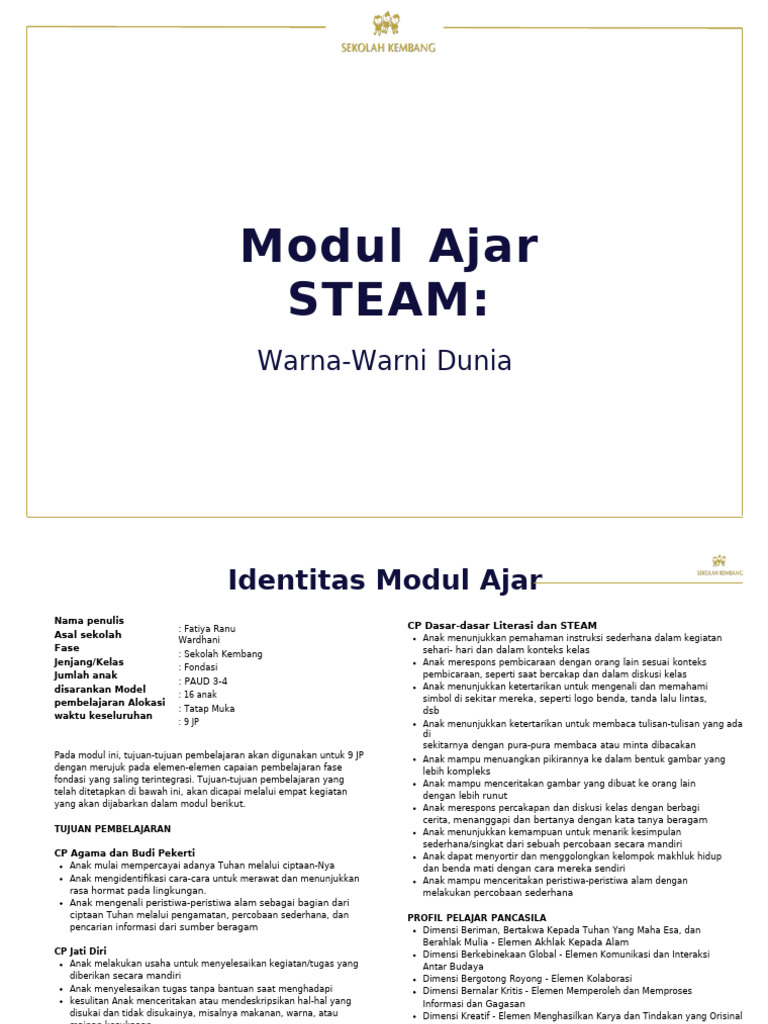 Modul Ajar PAUD: Warna-Warni Dunia | PDF