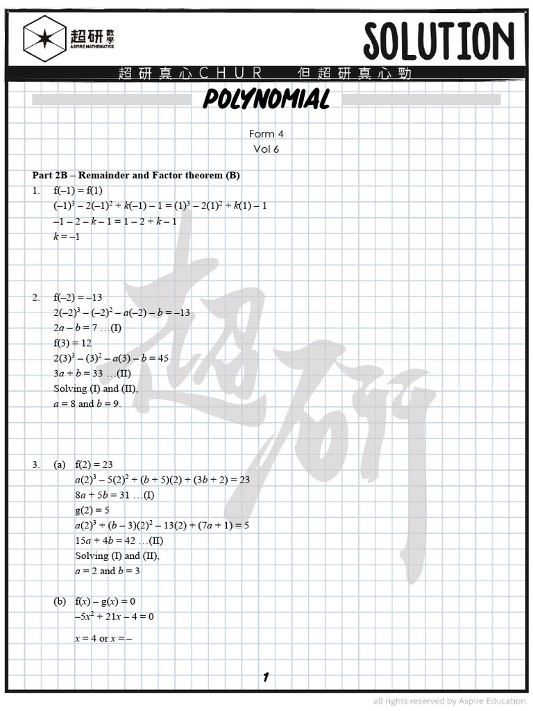 Polynomial Remainder and Factor Theorem | PDF | Elementary Mathematics ...