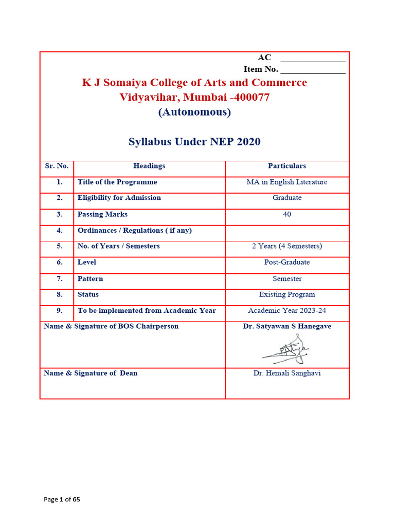 MA English Literature Syllabus 2023-24 | PDF | Romanticism | English ...