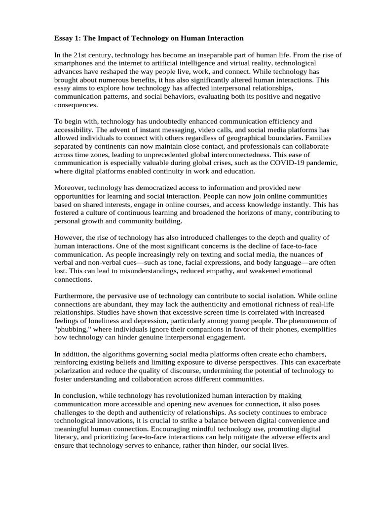 Technology's Impact on Human Interaction | PDF | Communication ...