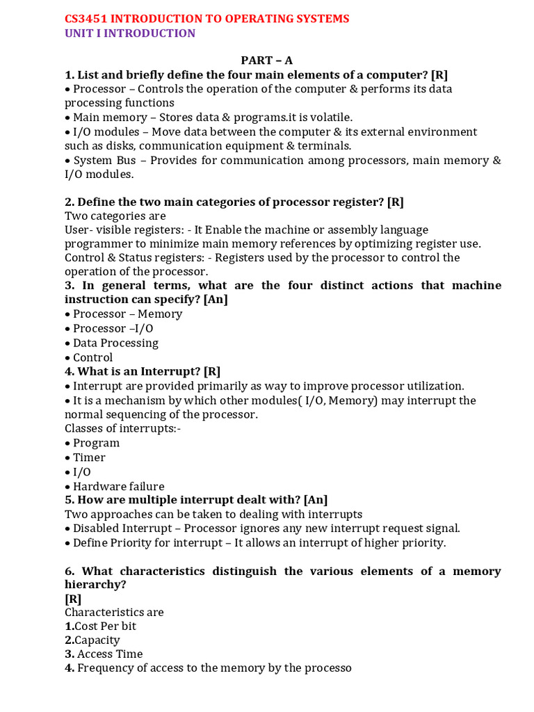 Cs3451 Introduction To Operating Systems - 2 Marks | PDF | Process ...