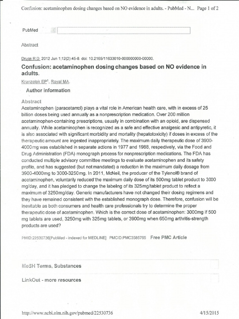 Acetaminophen Dose Changes Based on N2O Evidence | PDF