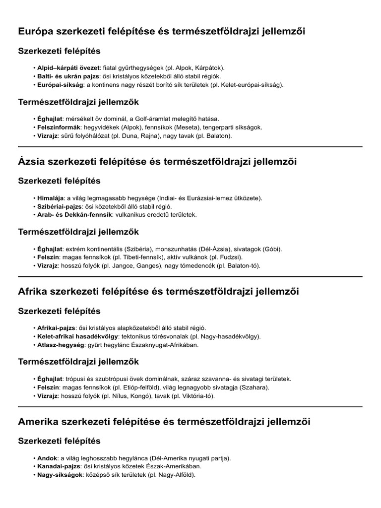Európa Szerkezeti Felépítése És Természetföldrajzi Jellemzői | PDF