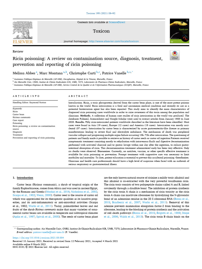 1 s2.0 S0041010121000775 Main Ricin Poisoning Review | PDF