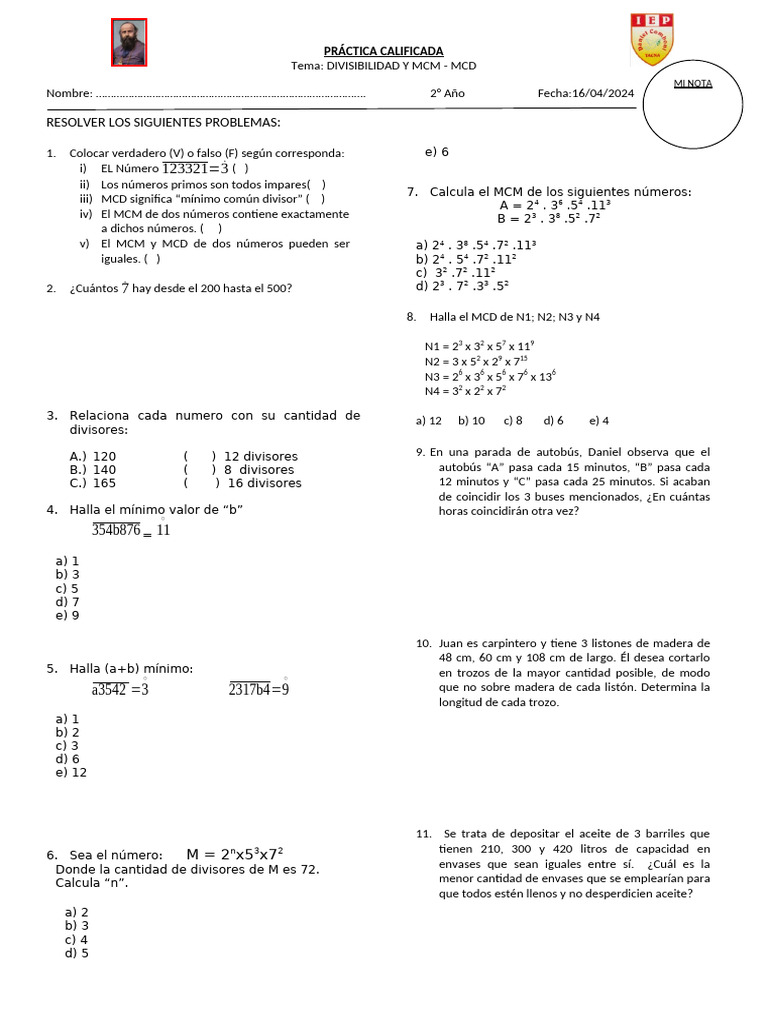 Divisibilidad y Números Primos Practica | PDF