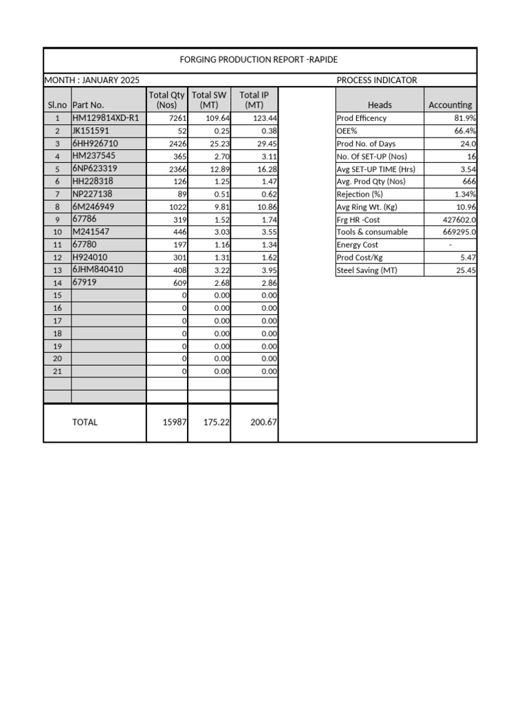 January 2025 Forging Production Report | PDF