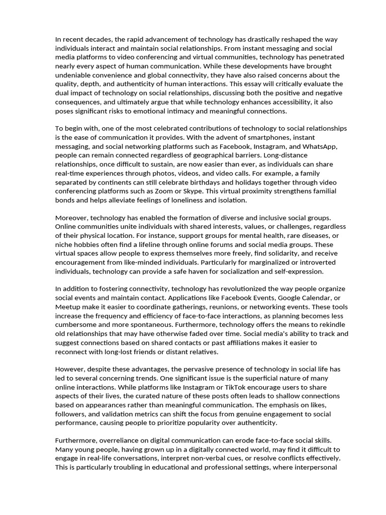 The Impact of Technology On Social Relationships | PDF | Loneliness ...