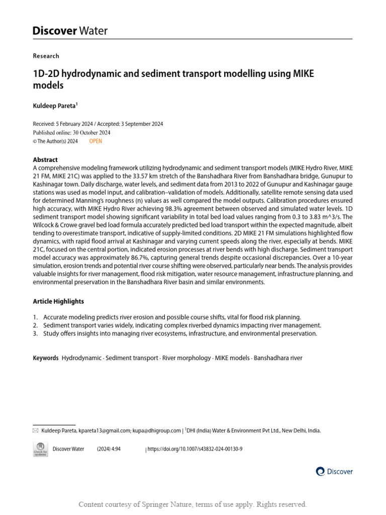 1d 2d Hydrodynamic And Sediment Transport Modellin Pdf Topography