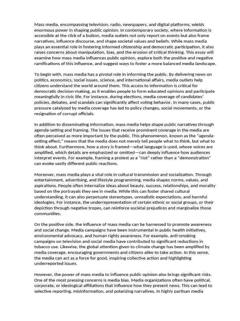 The Influence of Mass Media On Public Opinion | PDF | Media Bias ...