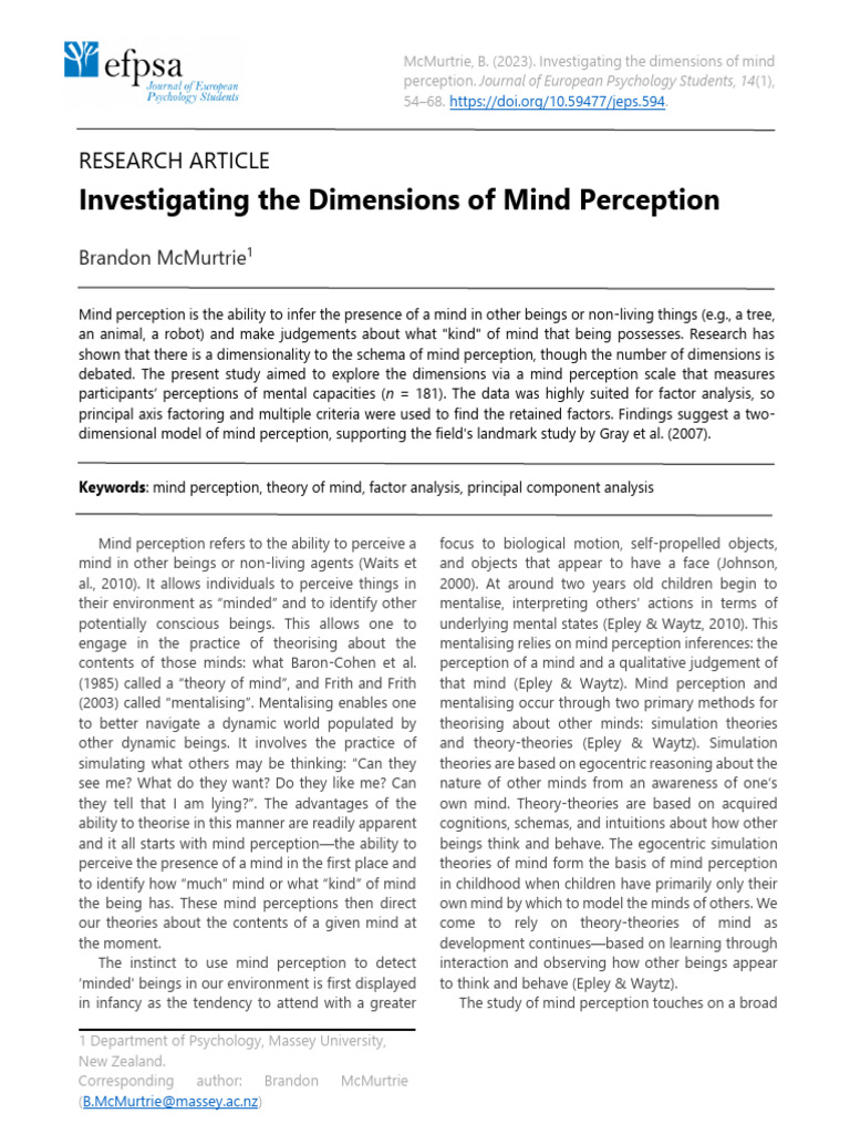 Investigating The Dimensions of Mind Perception (McMurtrie, 2023) | PDF ...