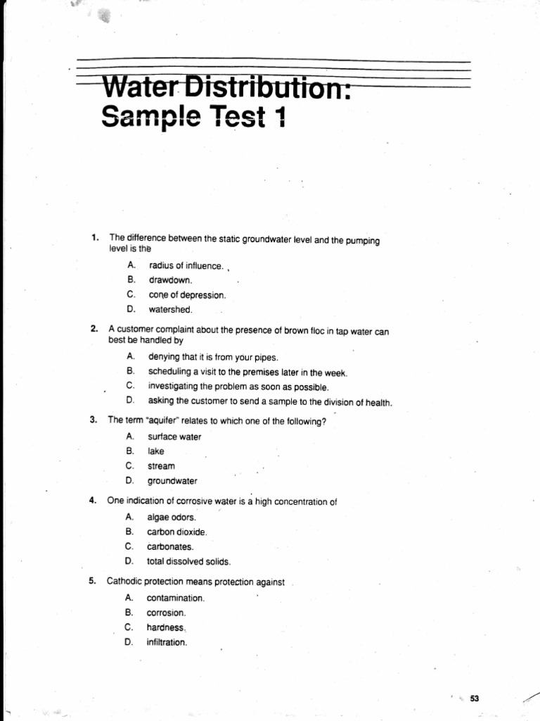 Water Distribution Certification Study Guide Pdf Water