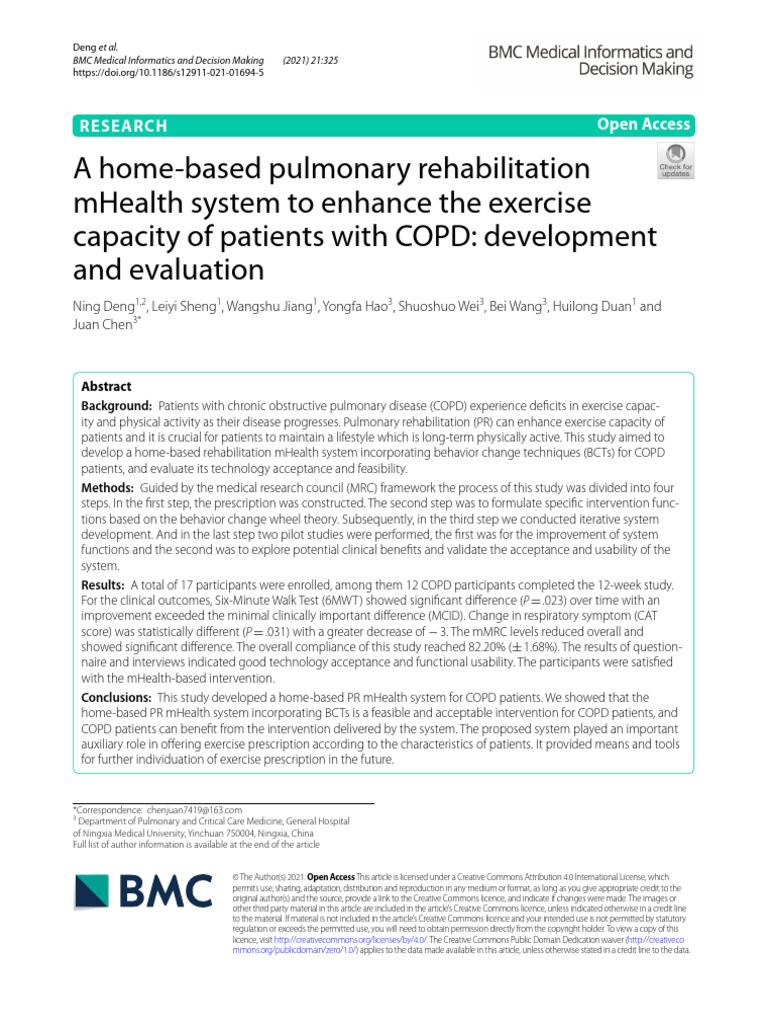 A Home - Based Pulmonary Rehabilitation Mhealth System To Enhance The ...