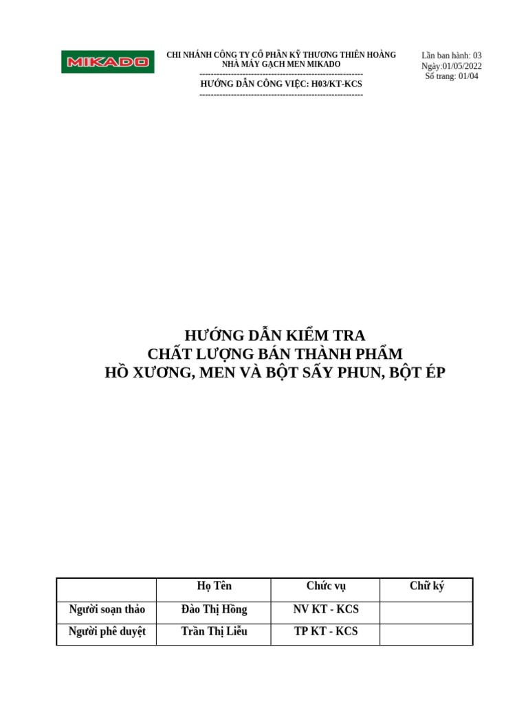3.H03 - Kiem tra bán thành phẩm hồ, bột | PDF