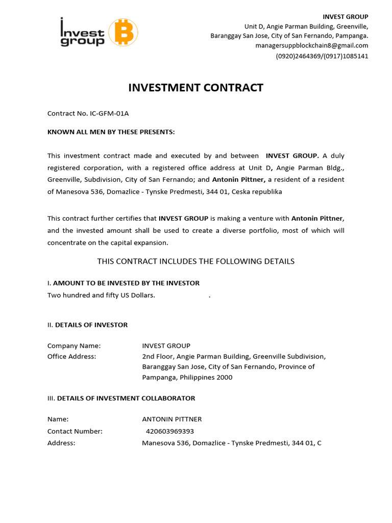 Investment Contract | PDF | Investing | Economies