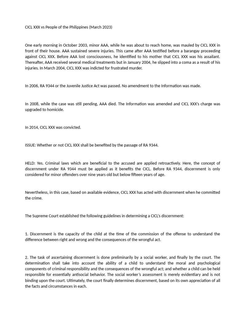 CICL XXX Vs People of The Philippines (March 2023) | PDF | Crimes ...