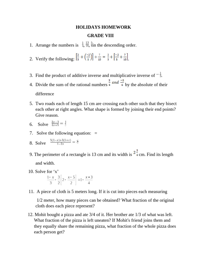 HHW Worksheet Grade 8202425 | PDF