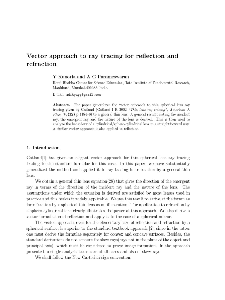 Snells Law Vector Form | Download Free PDF | Lens (Optics) | Refraction
