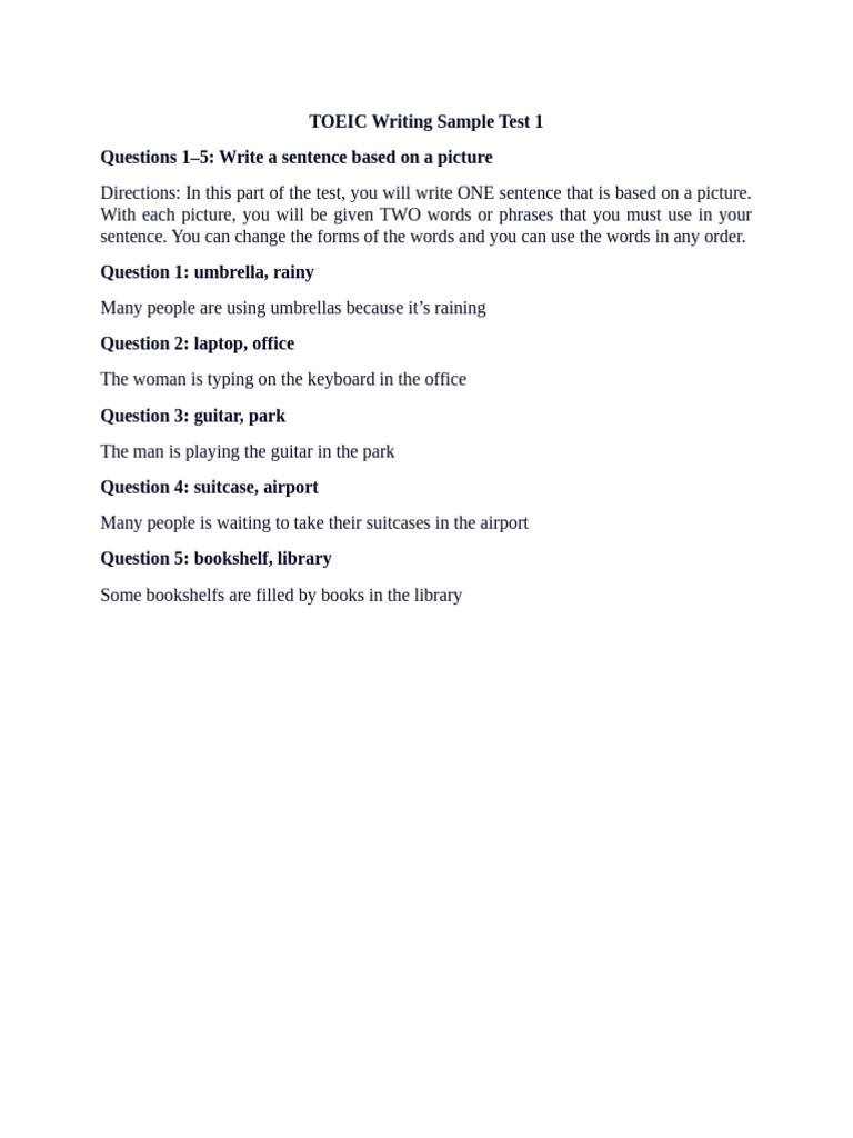 TOEIC Writing Sample Test 1 | PDF