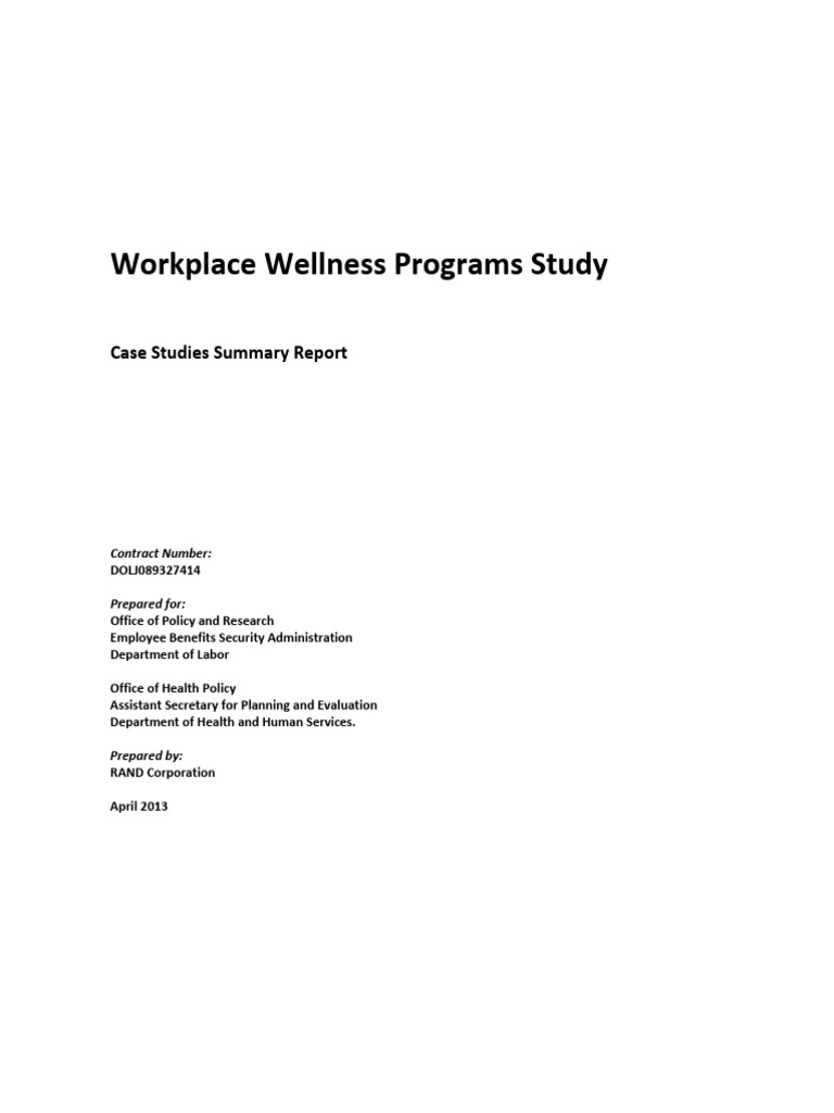 Workplace Wellness Programs Study Case Studies Summary Report | PDF ...