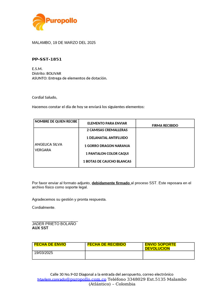 Carta Dotacion Distrito | PDF